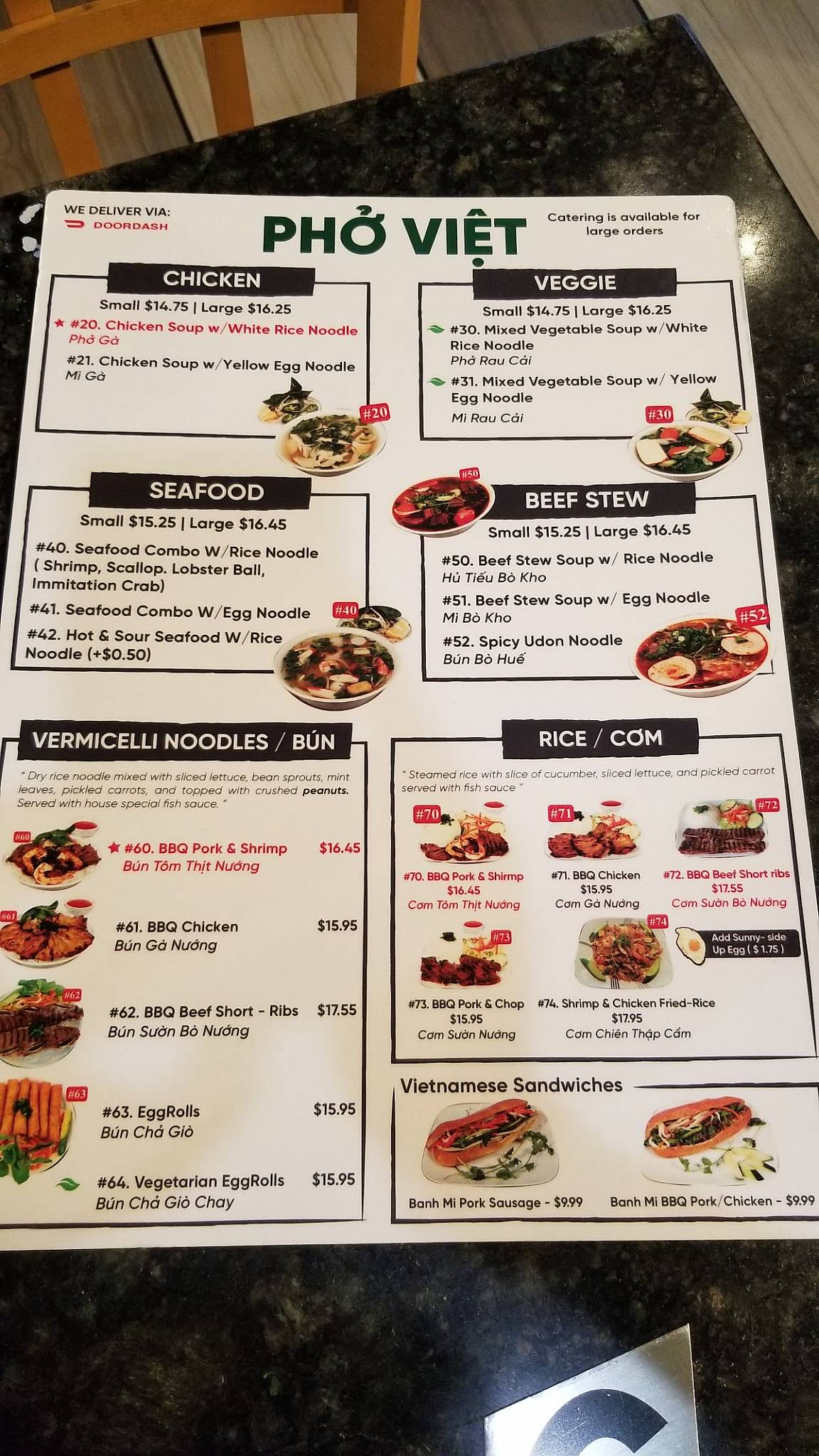 Menu at Pho Viet Restaurant, San Jose, N First St