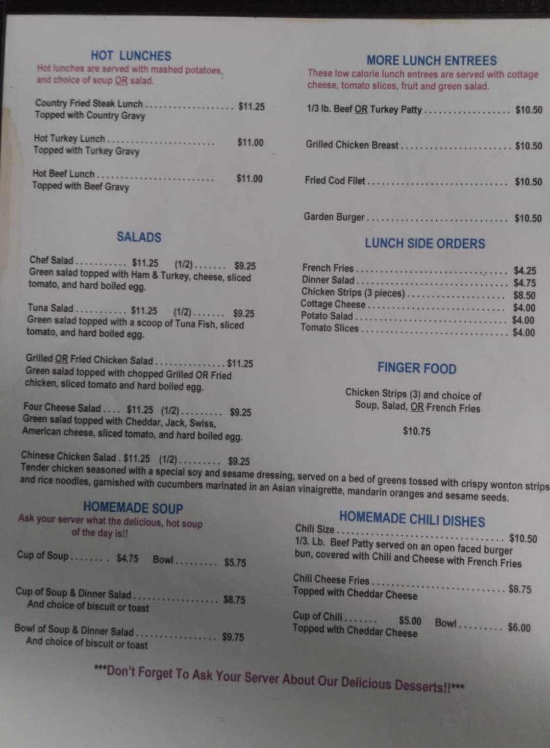 Menu at Budget Cafe, San Luis Obispo