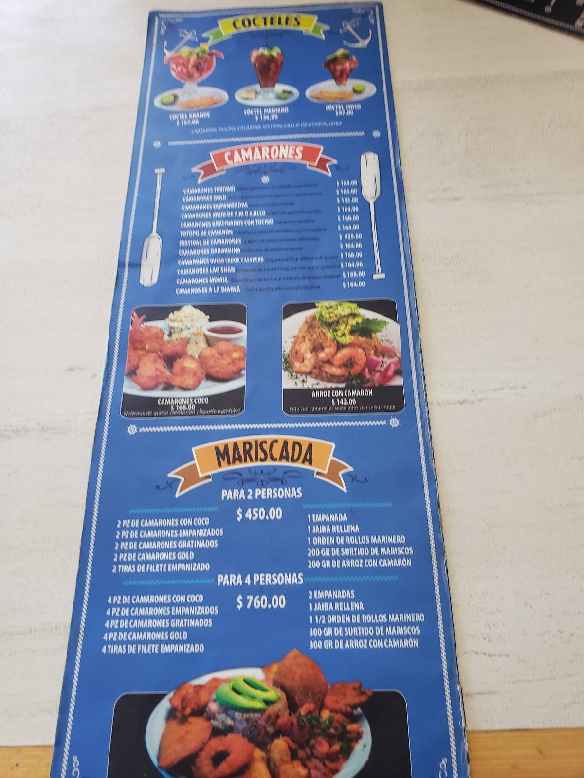 Carta del restaurante El marinero, San Luis Potosi, Av. Hernán Cortes 1072