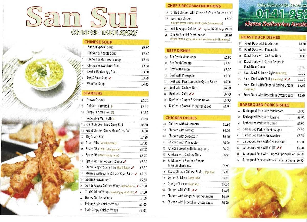 Menu at San Sui Chinese Takeaway fast food, Glasgow