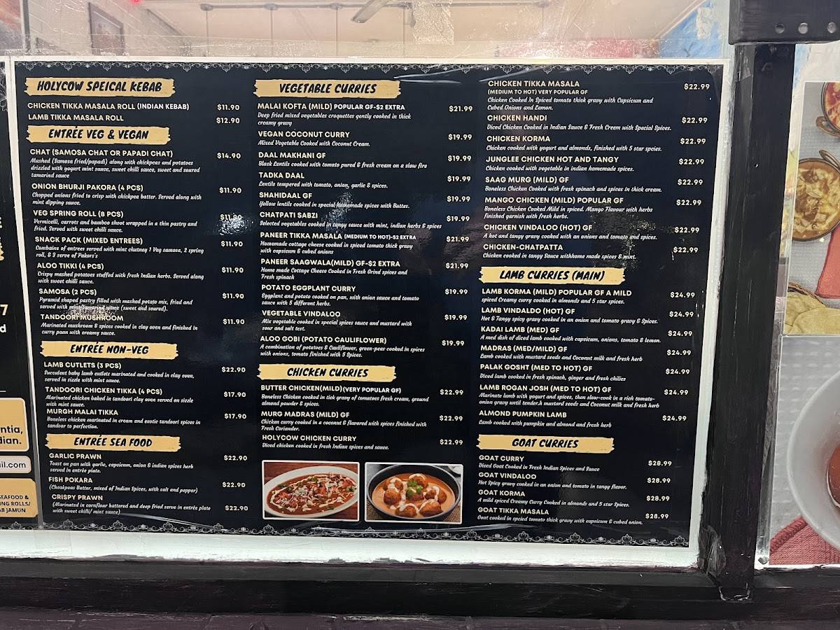 Menu at Holy Cow Indian Cuisine restaurant, Sanctuary Point