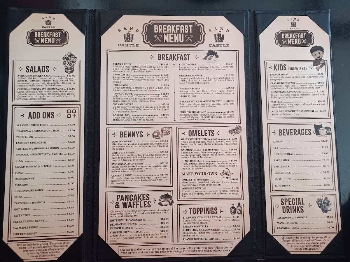 Menu at Sand Castle Steakhouse, Sylvan Lake