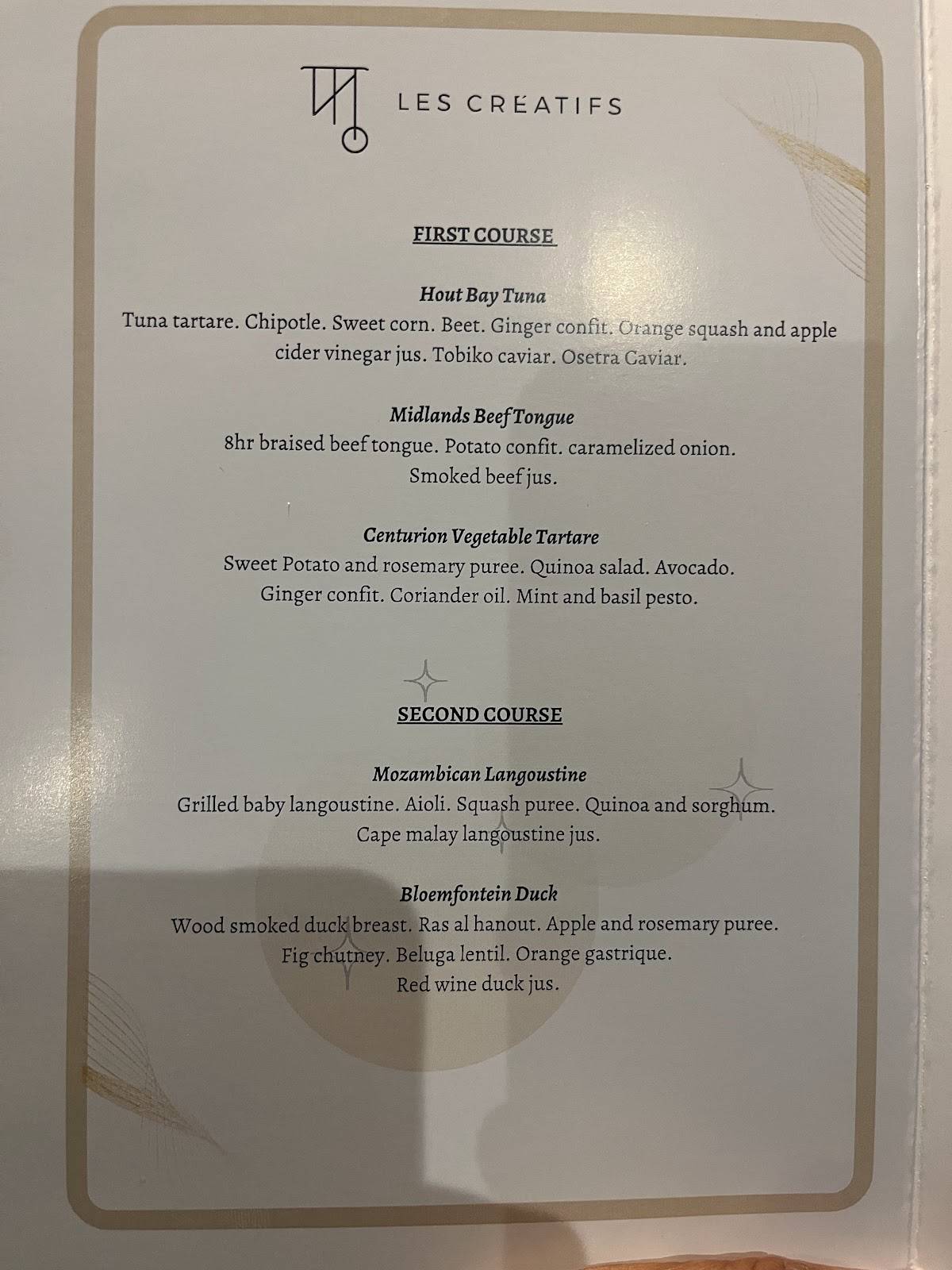 Menu at Les Créatifs Restaurant, Sandton