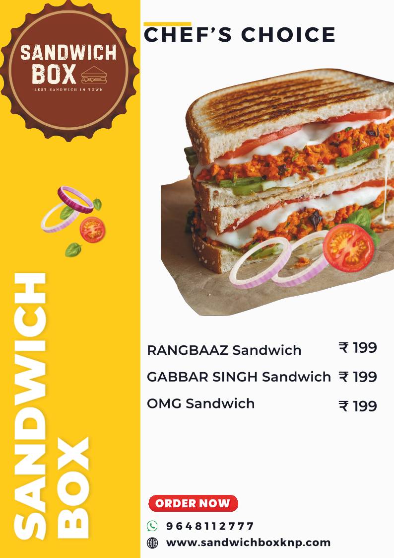 Menu at Sandwich Box, Kanpur