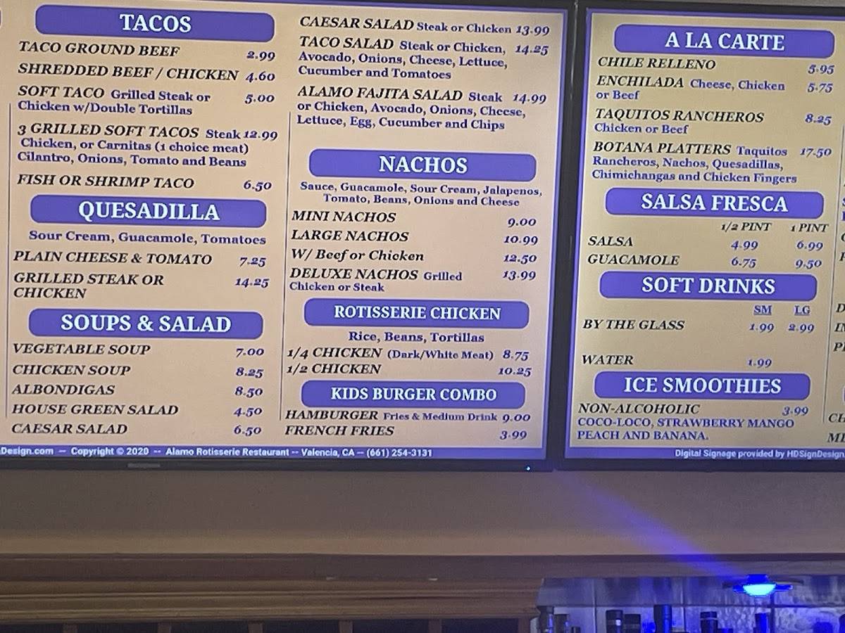Menu at Alamo Restaurant, Santa Clarita
