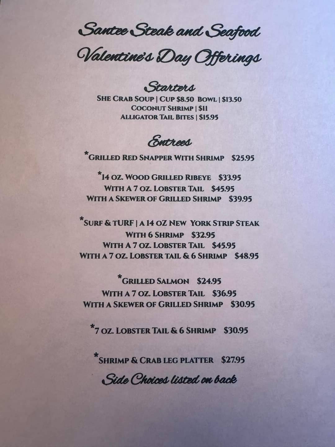 Menu at Santee Steak & Seafood Restaurant, Santee