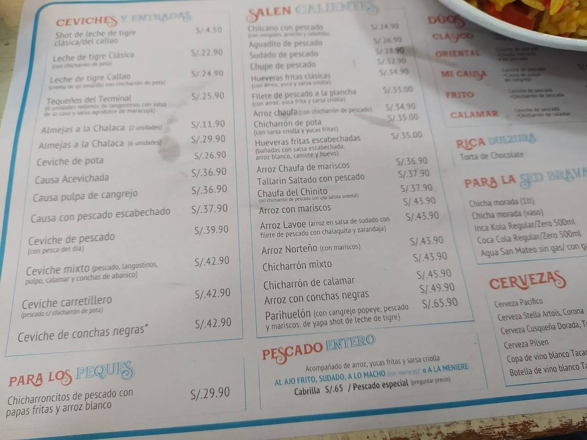 Carta del restaurante Terminal Pesquero Cevichería Chacarilla, Lima