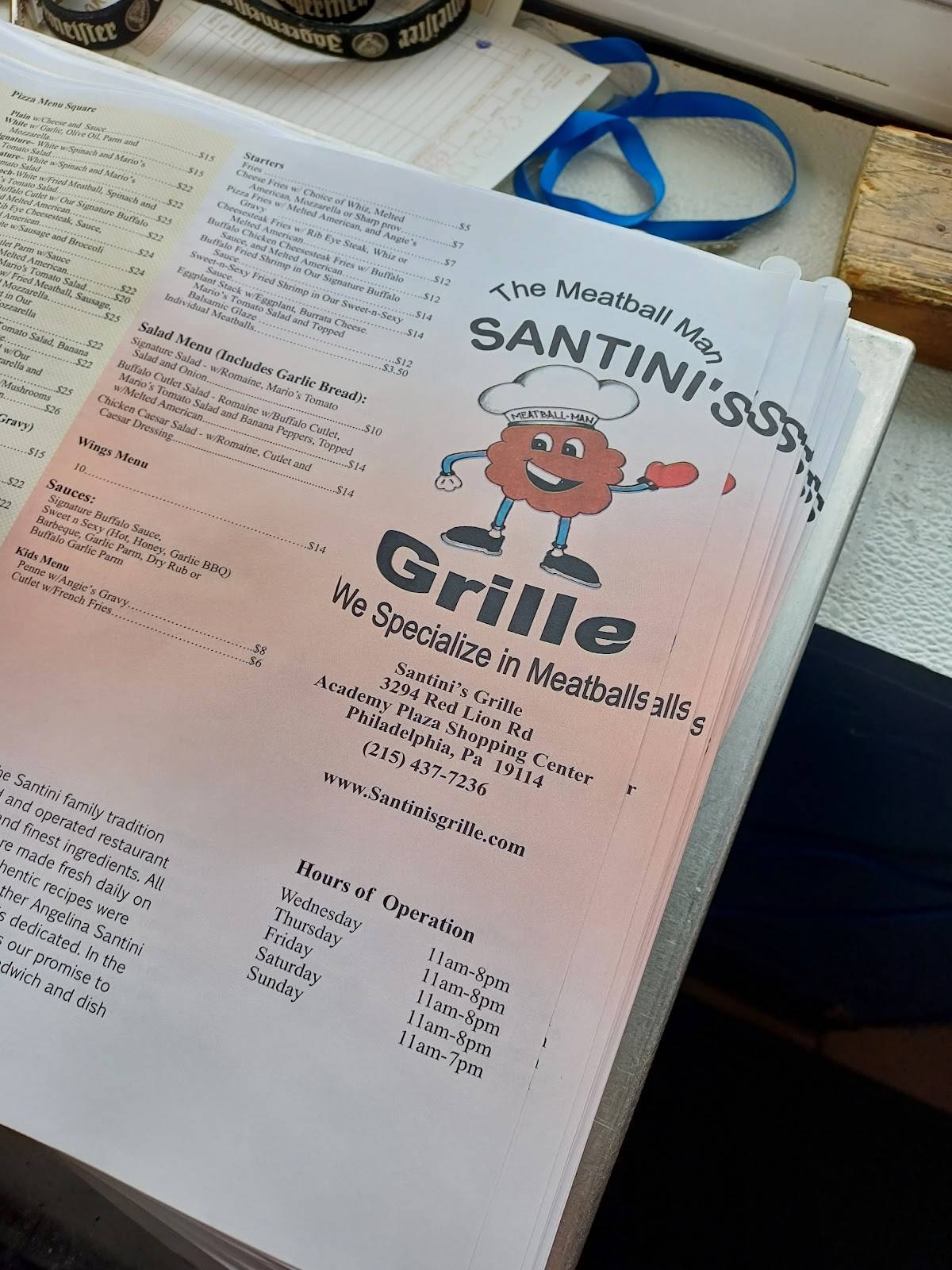 Menu at Santini's Grille pizzeria, Philadelphia