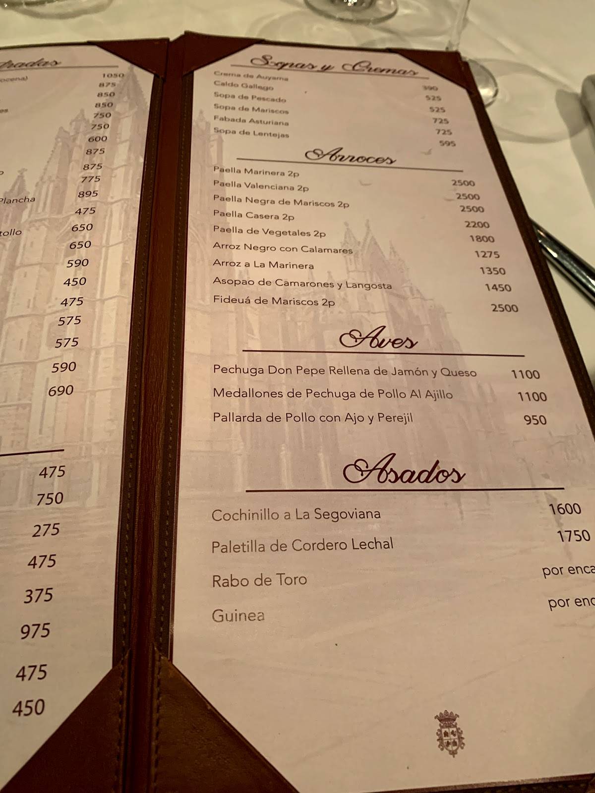 Carta de Restaurante Don Pepe, Santo Domingo
