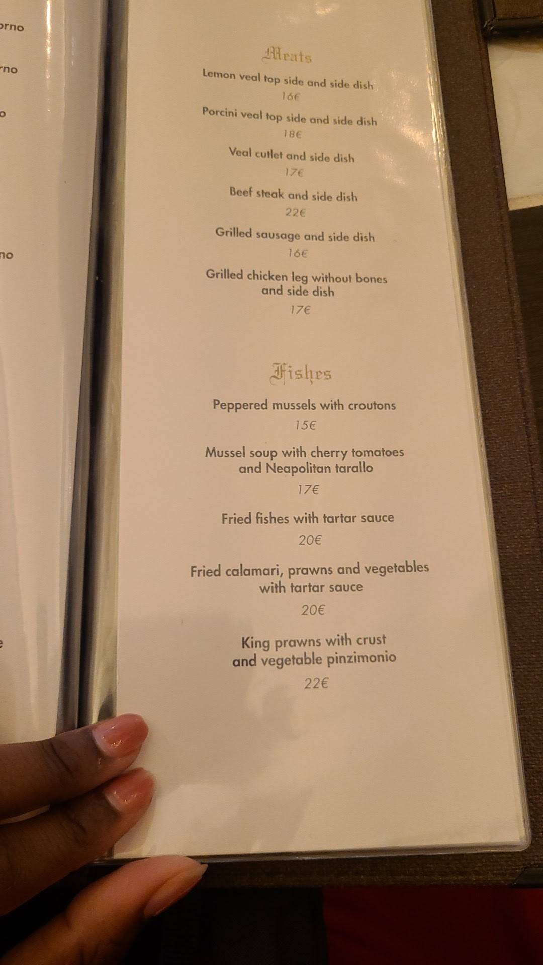 Menu at Saraceno d'Oro restaurant, Positano