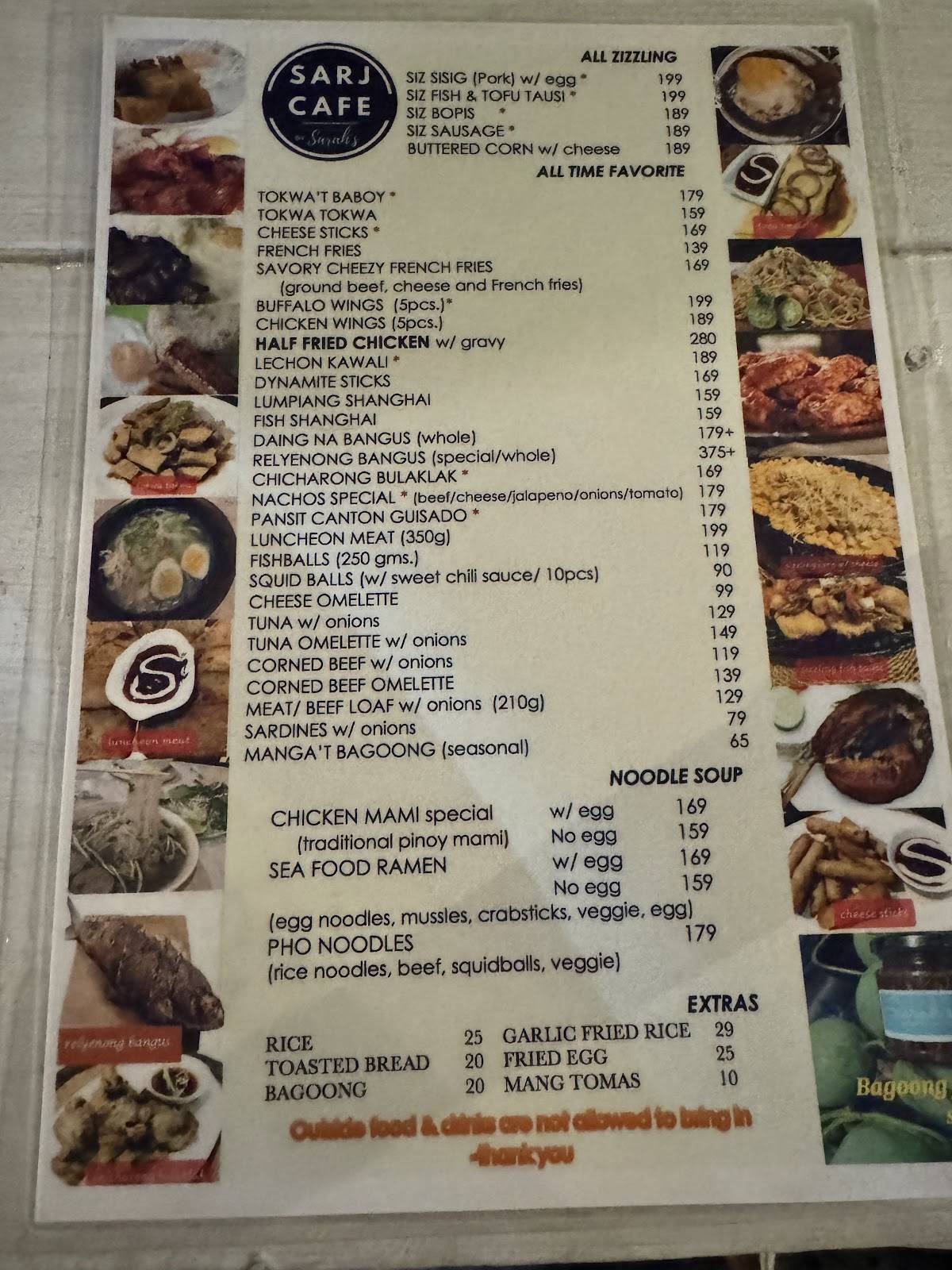 Carta del pub y bar Sarah's Diliman, Ciudad Quezon