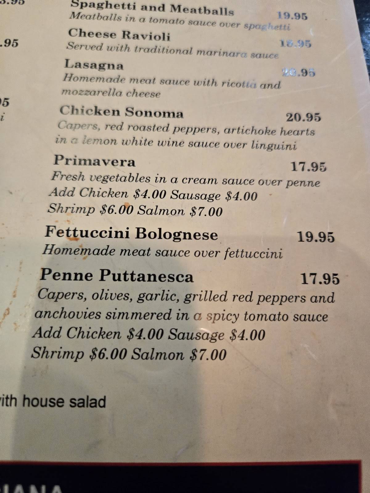 Menu at Sarah's On Park pub & bar, Bloomfield