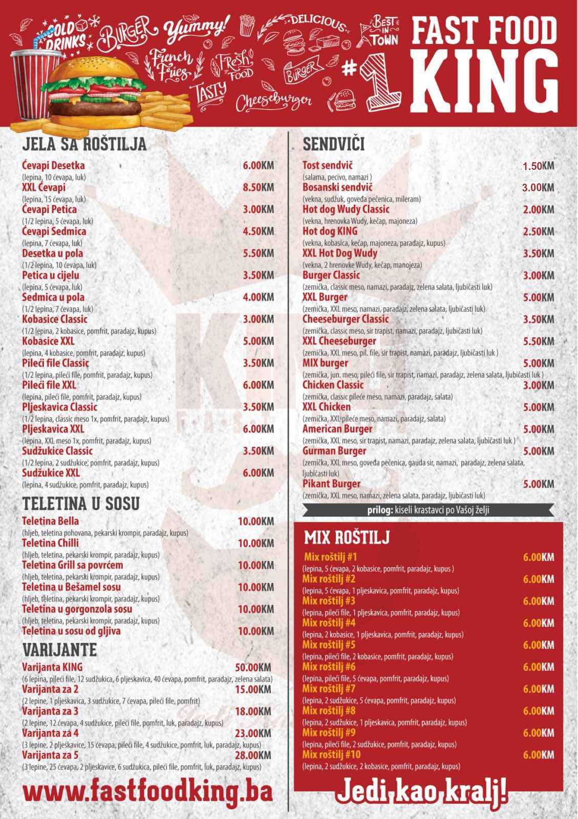 Menu at Fast Food KING 3, Sarajevo