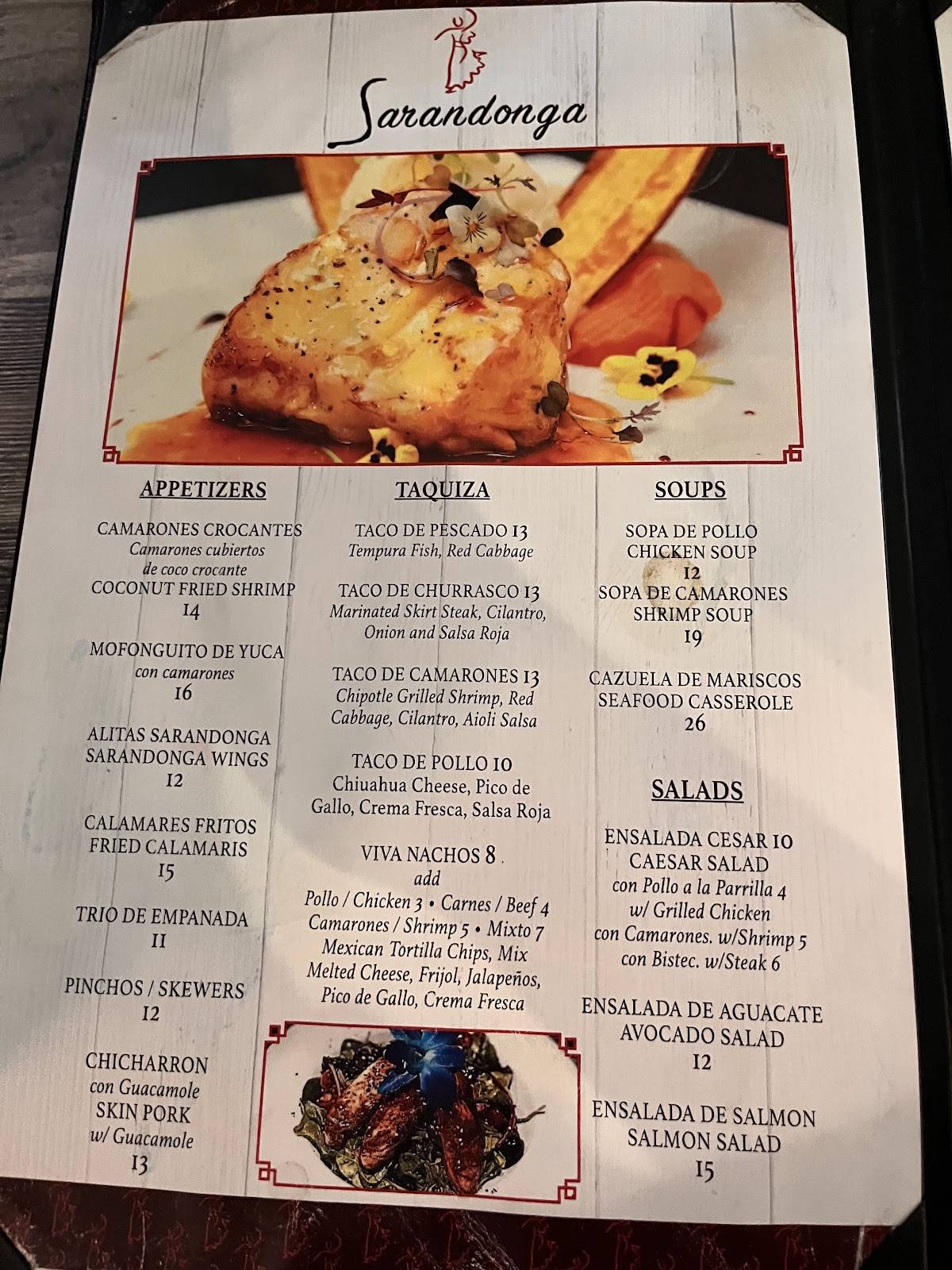 Carta del restaurante Sarandonga, Allentown