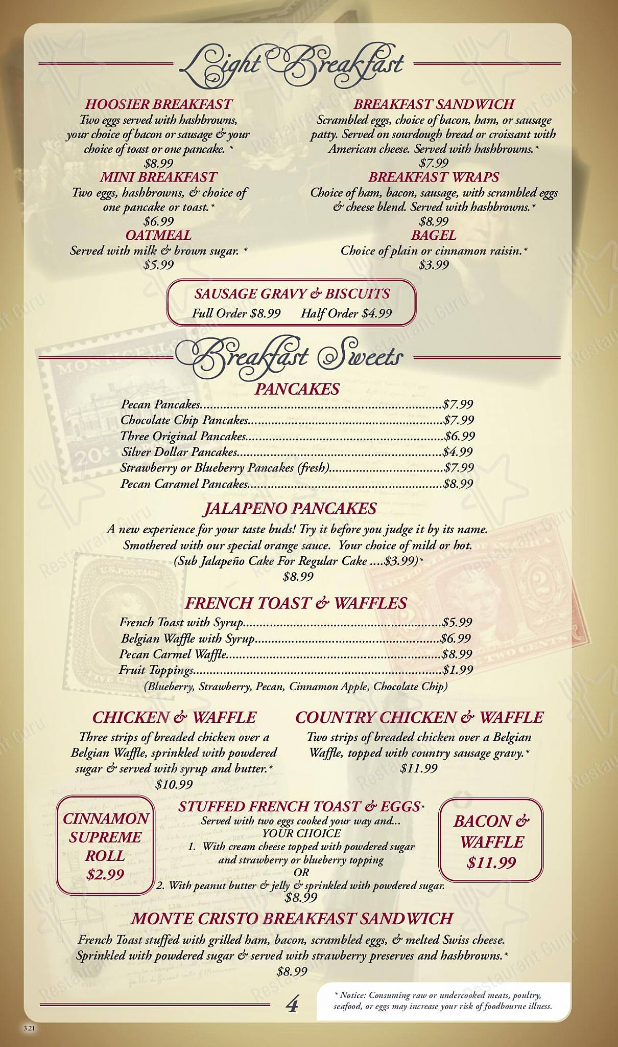 Menu at Sara’s Family Restaurant, Fort Wayne