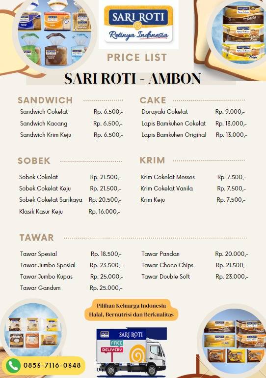 Menu at Sari Roti - Ambon, Teluk Ambon