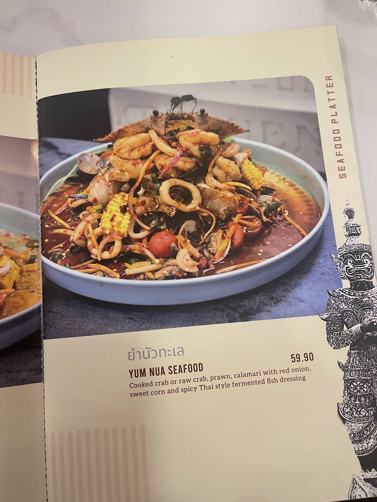 Menu at Satang Waymouth restaurant, Adelaide