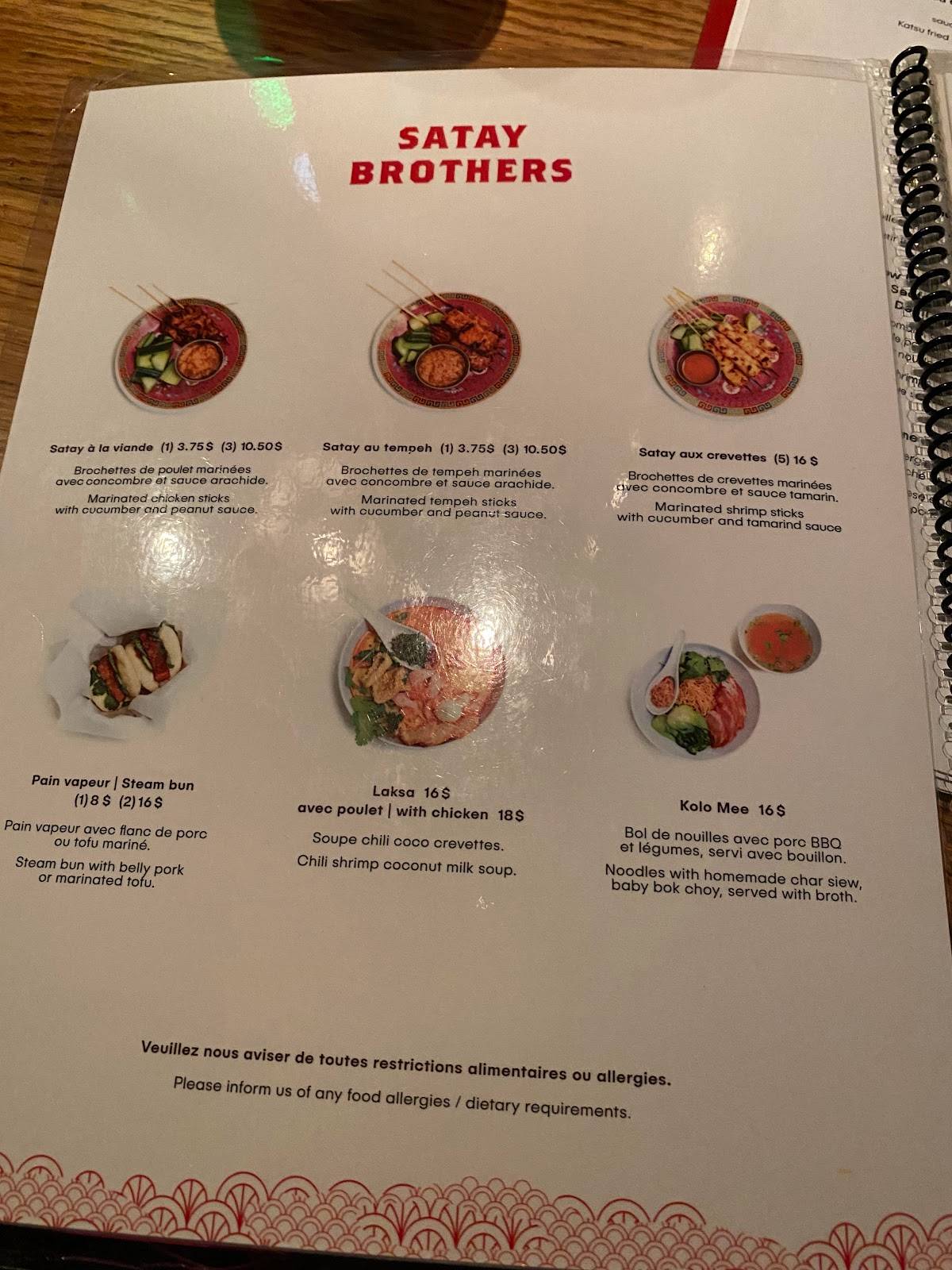 Menu at Satay Brothers Resto 3721 Notre-Dame restaurant, Montréal ...