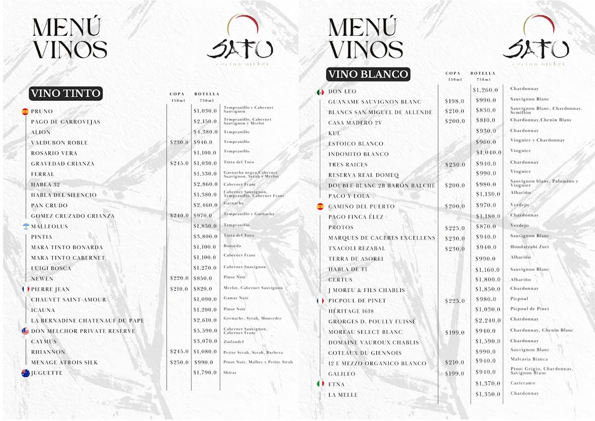 Carta del restaurante Sato Casa del Piedra, Leon