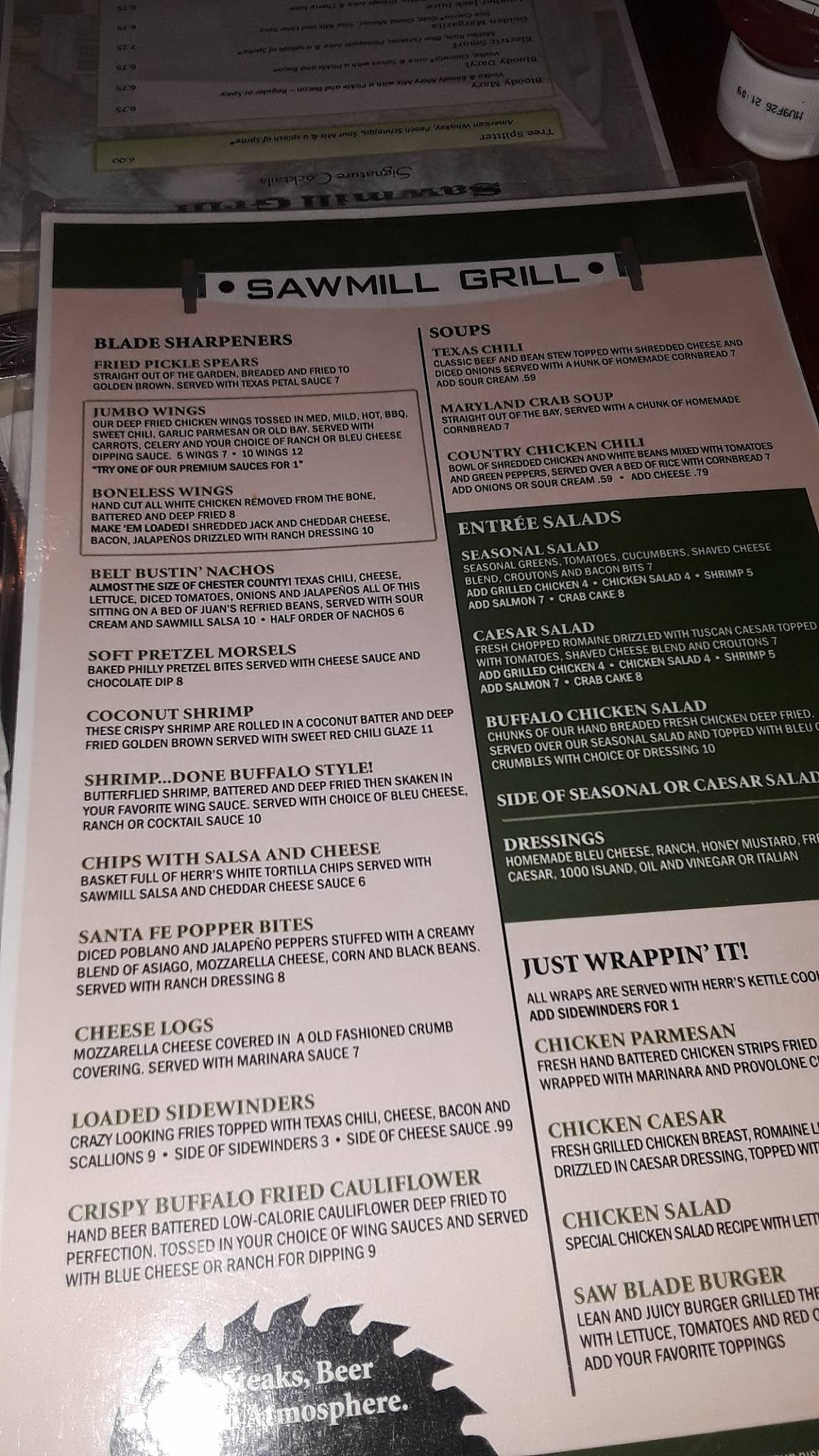 Menu at SawMill Grill pub & bar, Oxford