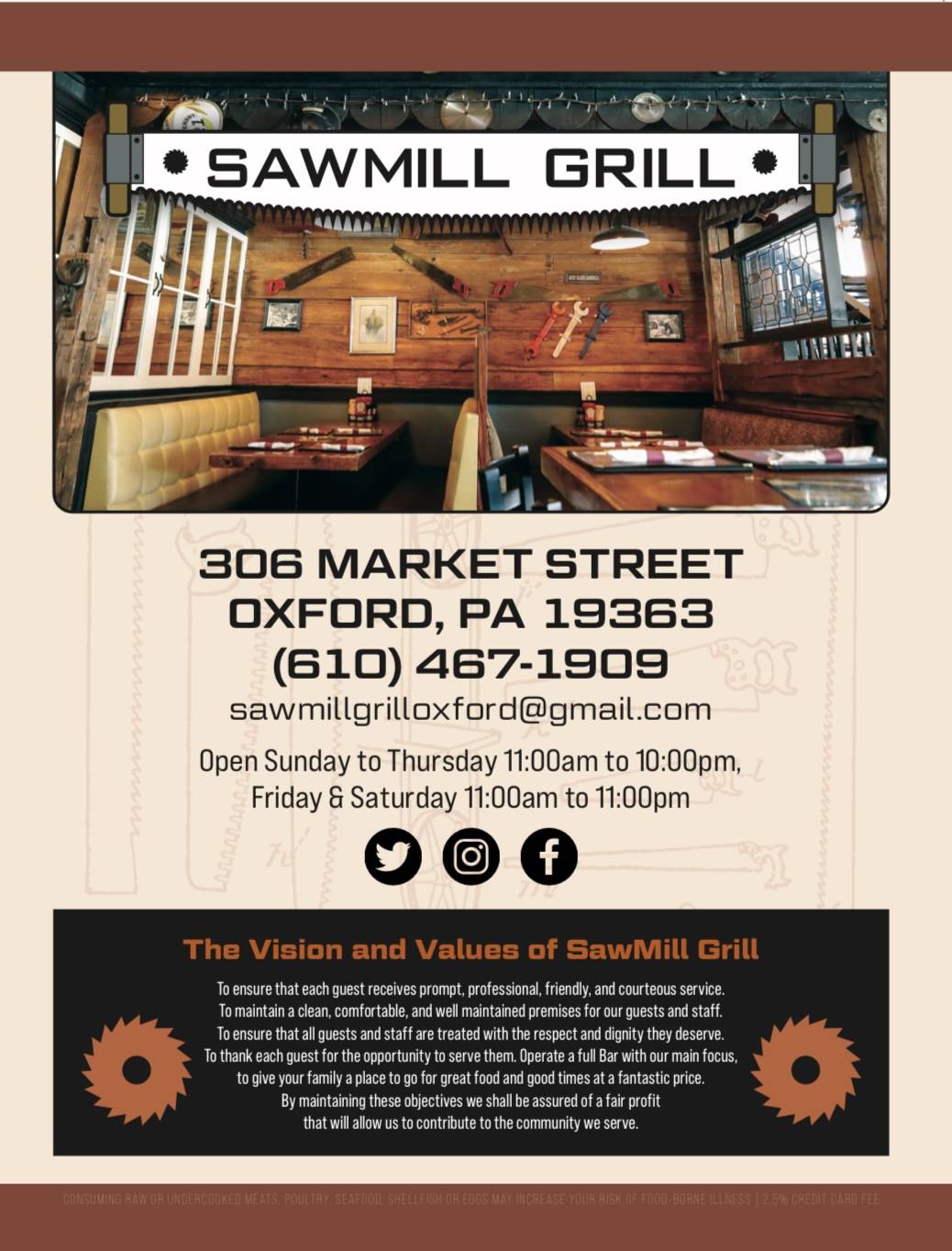 Menu at SawMill Grill pub & bar, Oxford