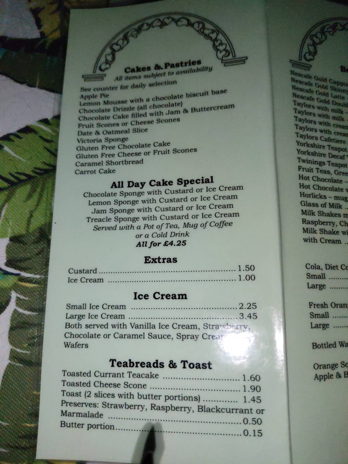 Menu at Conservatory Coffee Shop cafe, Scarborough