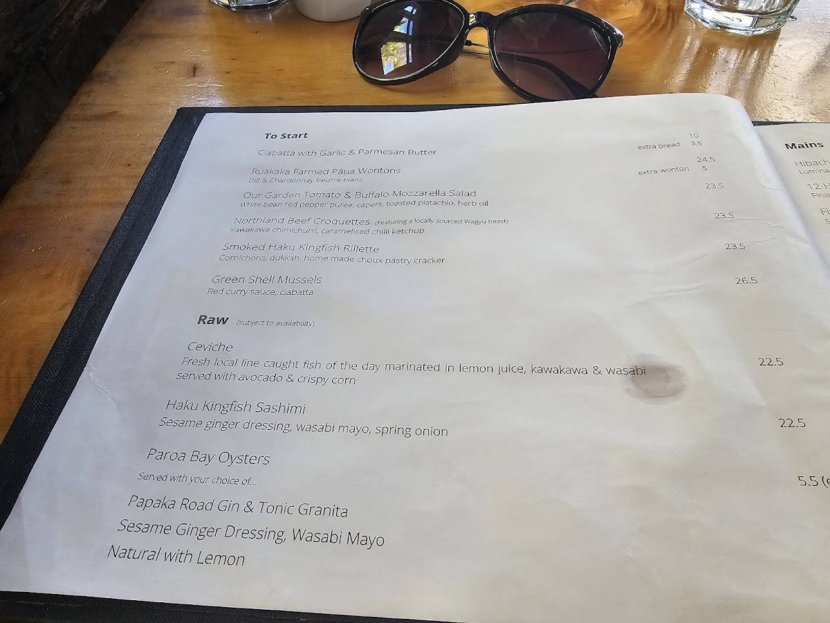 Menu at Schnappa Rock Restaurant & Bar, Tutukaka