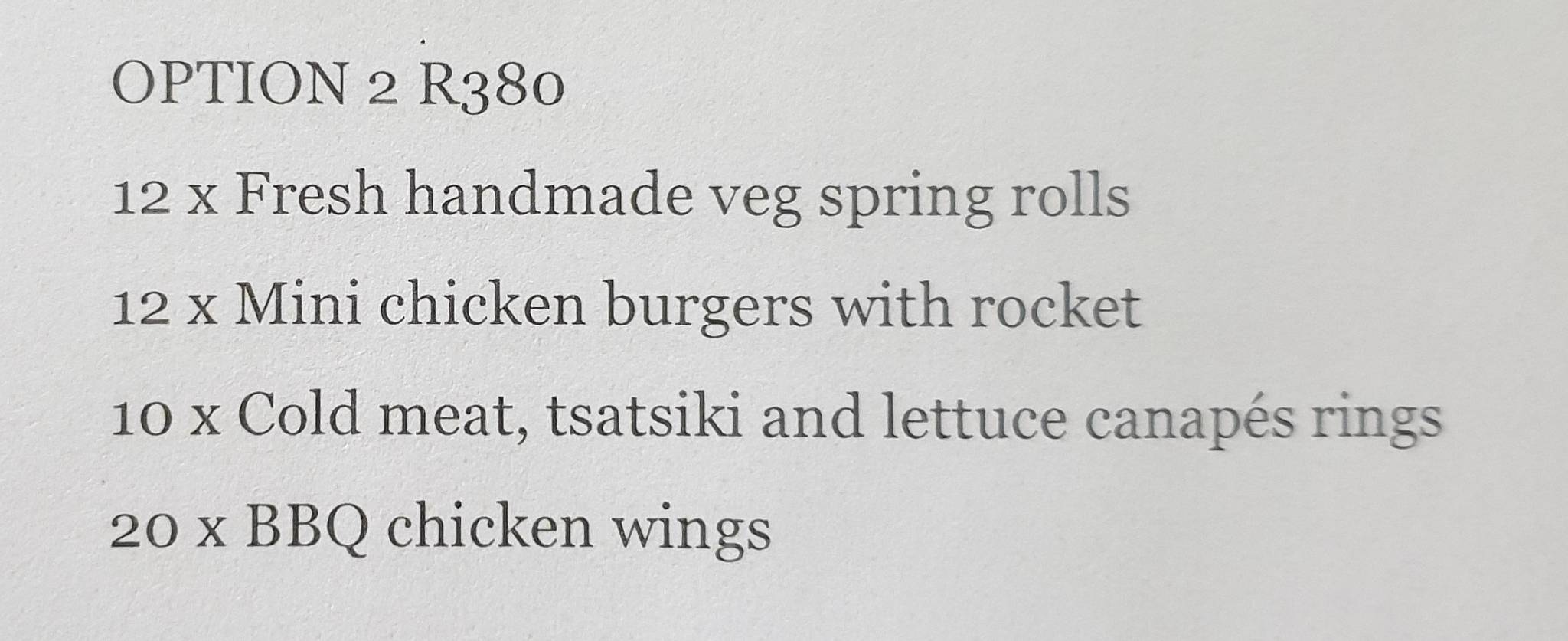 Menu at Schoongezicht Restaurant, Cape Town