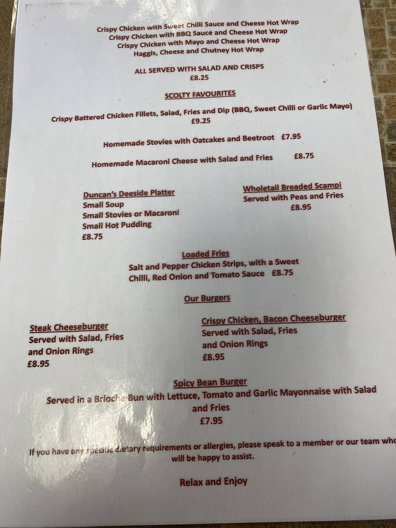 Menu at Scolty Cafe, Banchory