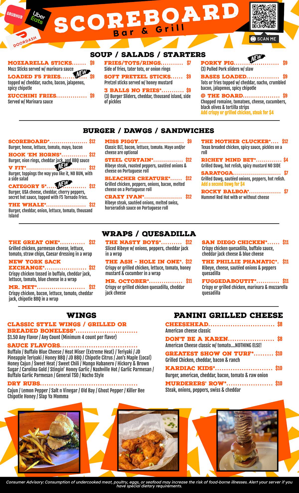 Carta de Scoreboard Bar & Grill, Waterbury