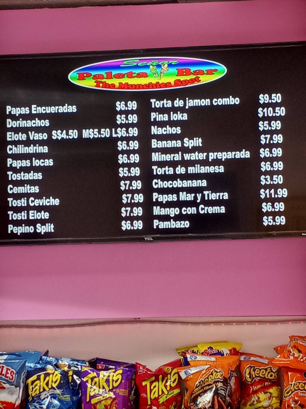 Menu at Señor Paleta Bar, Albuquerque