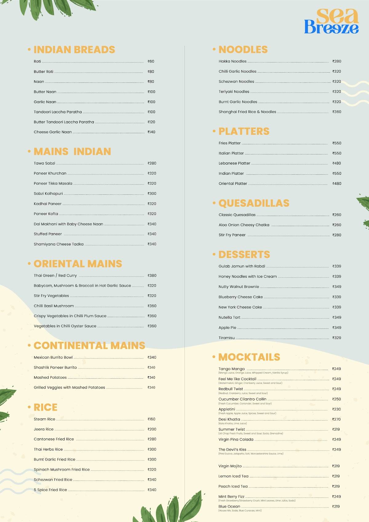 Menu at Sea Breeze Kitchen, Mumbai