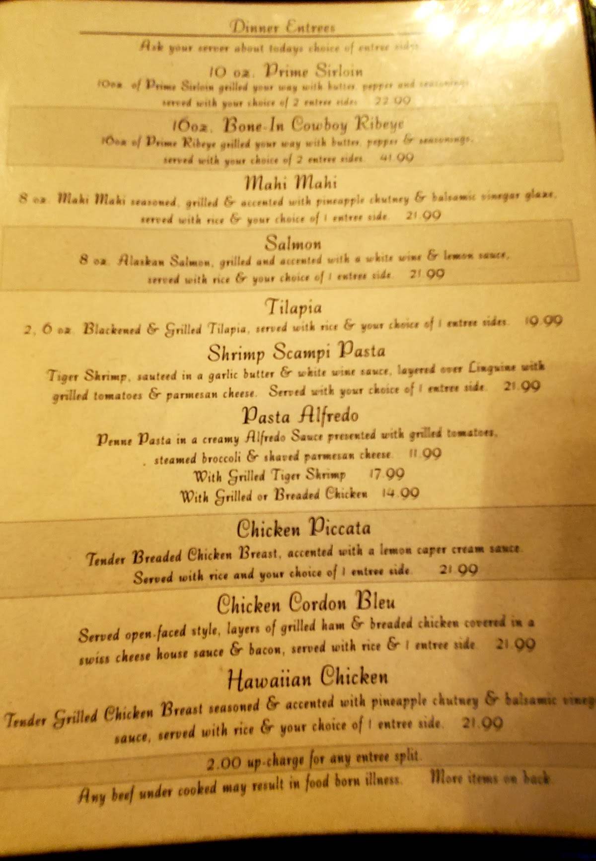 Menu at Seasons Restaurant, Corbin