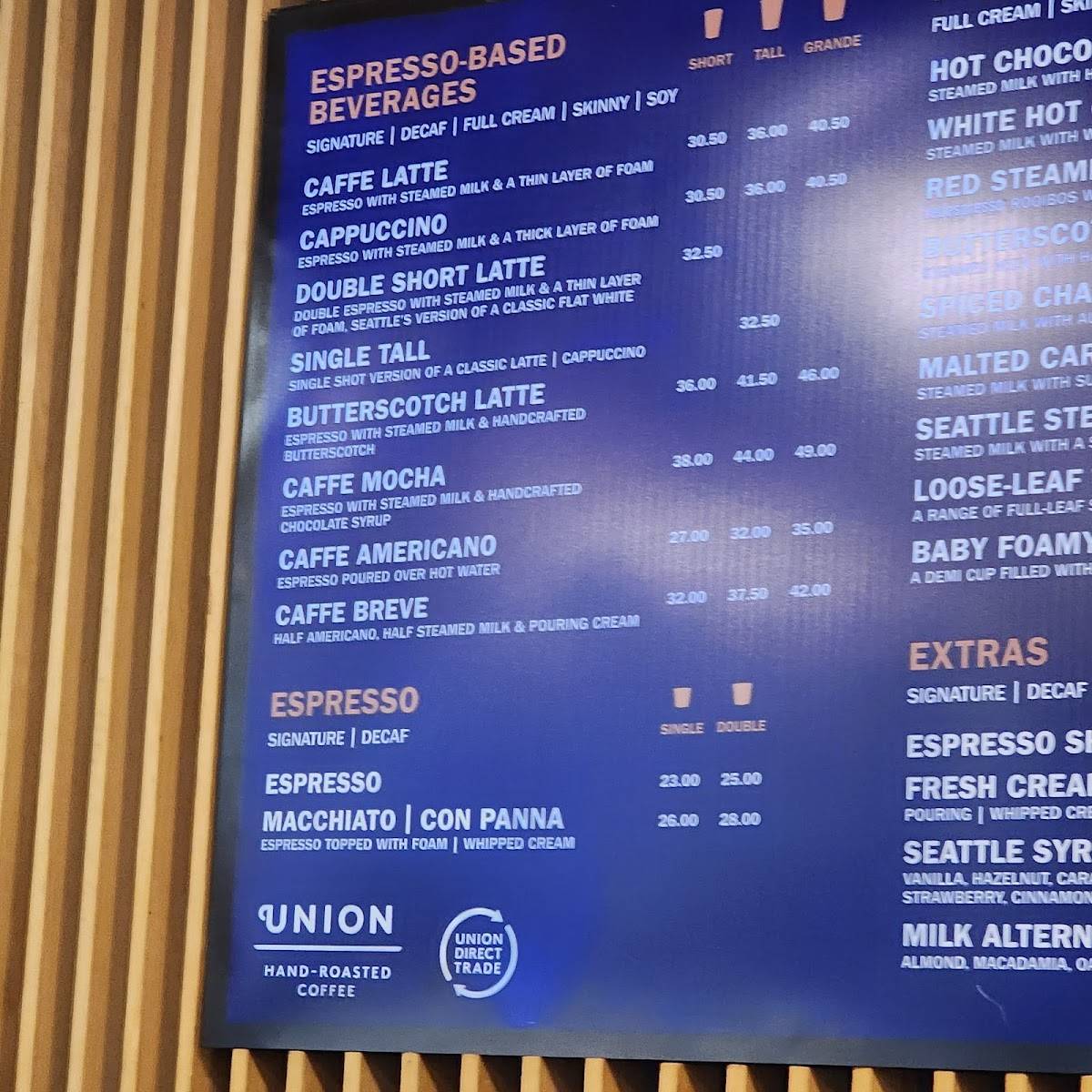 Menu at Seattle Coffee Company cafe, Pretoria, Shop No. LF50