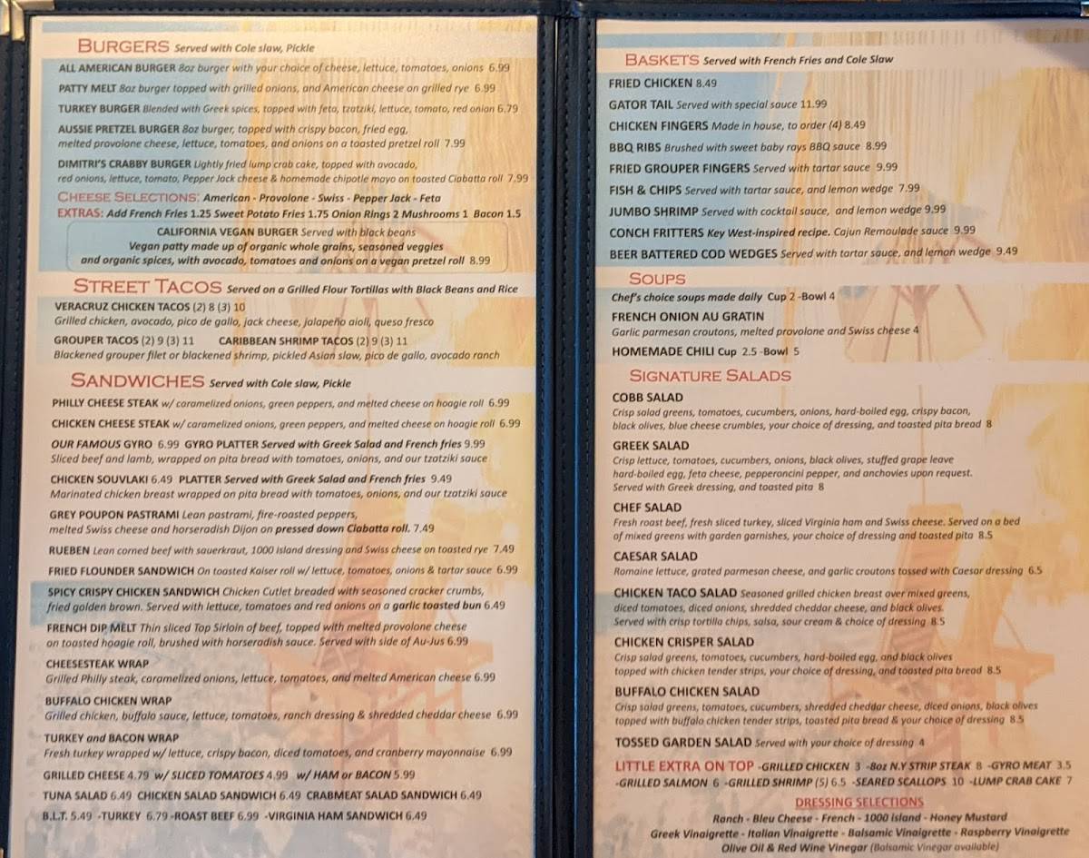 Menu at Dimitri's Restaurant, Pizza Kitchen and Its 5 O'clock Somewhere ...