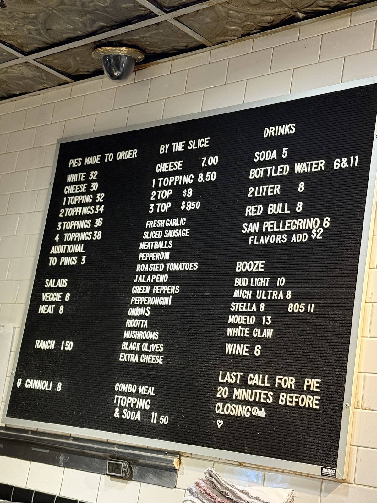 Menu at Secret Pizza pizzeria, Las Vegas