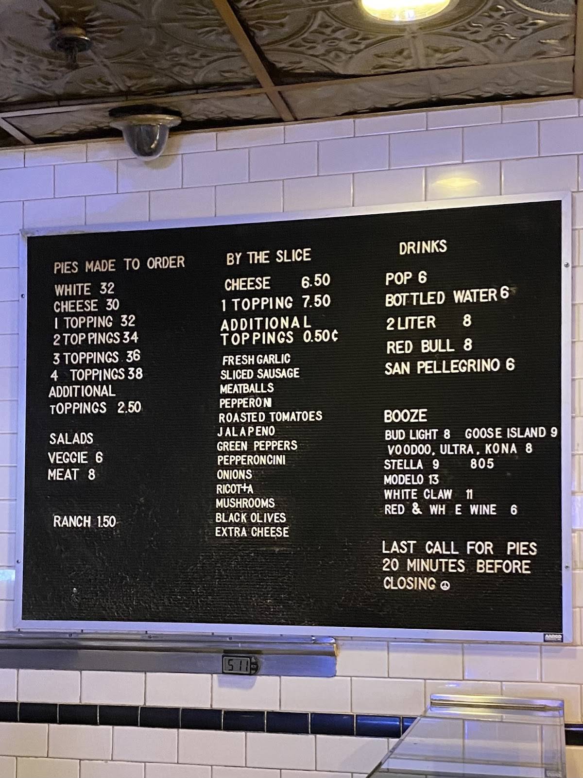 Menu at Secret Pizza pizzeria, Las Vegas