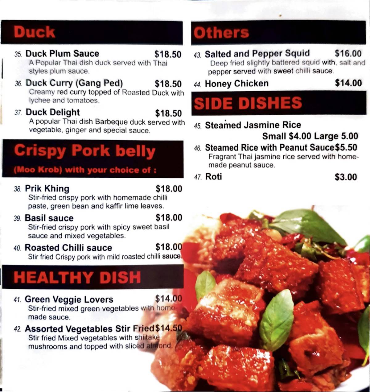 Menu at Secret Recipe Thai Restaurant, Mareeba