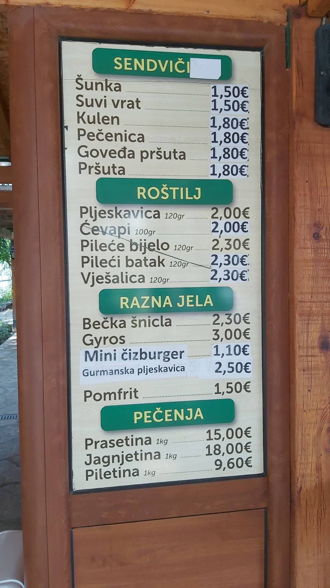 Menu au Self Service Restaurant, Budva