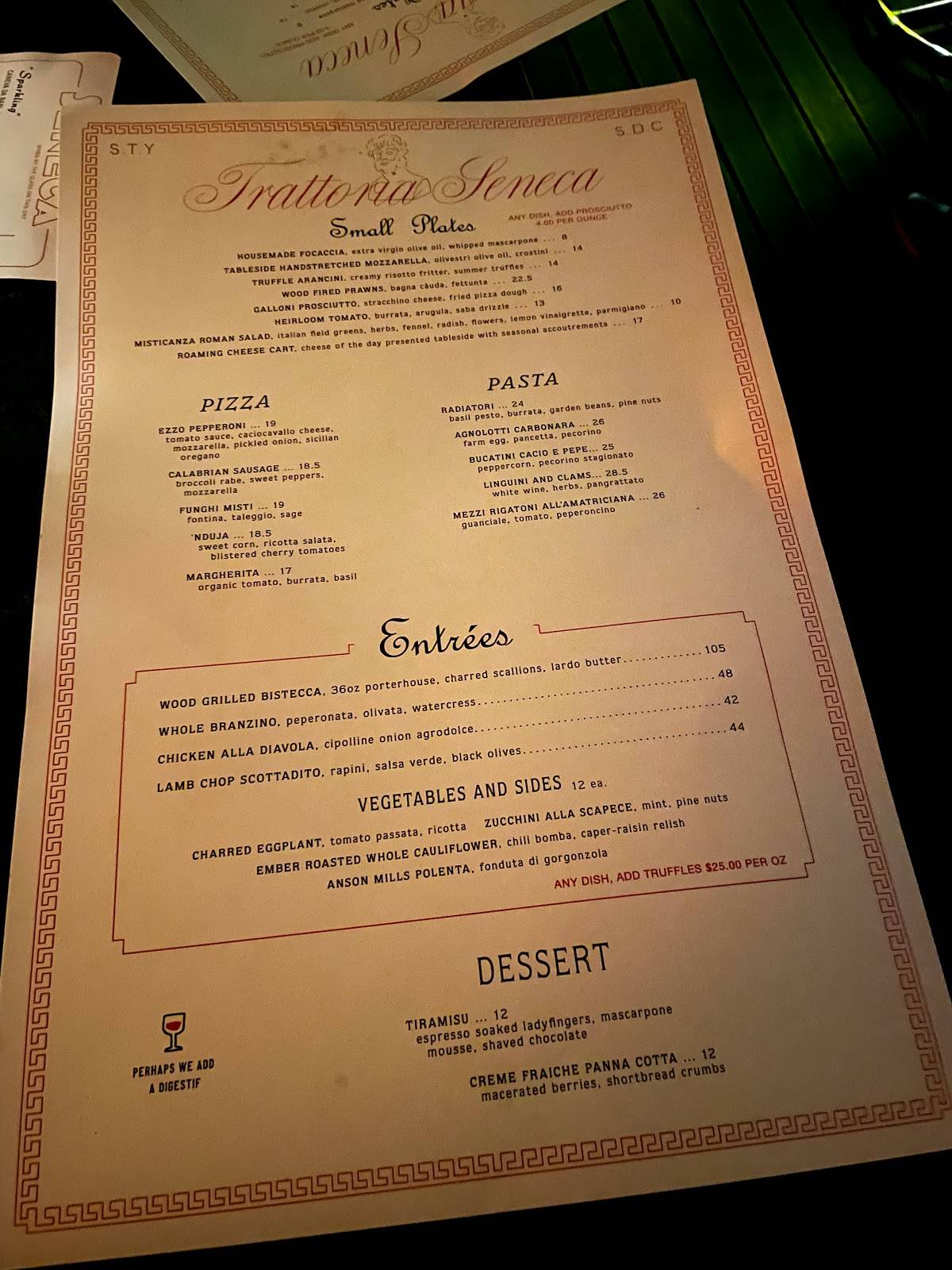 Carta del restaurante Seneca Trattoria, San Diego