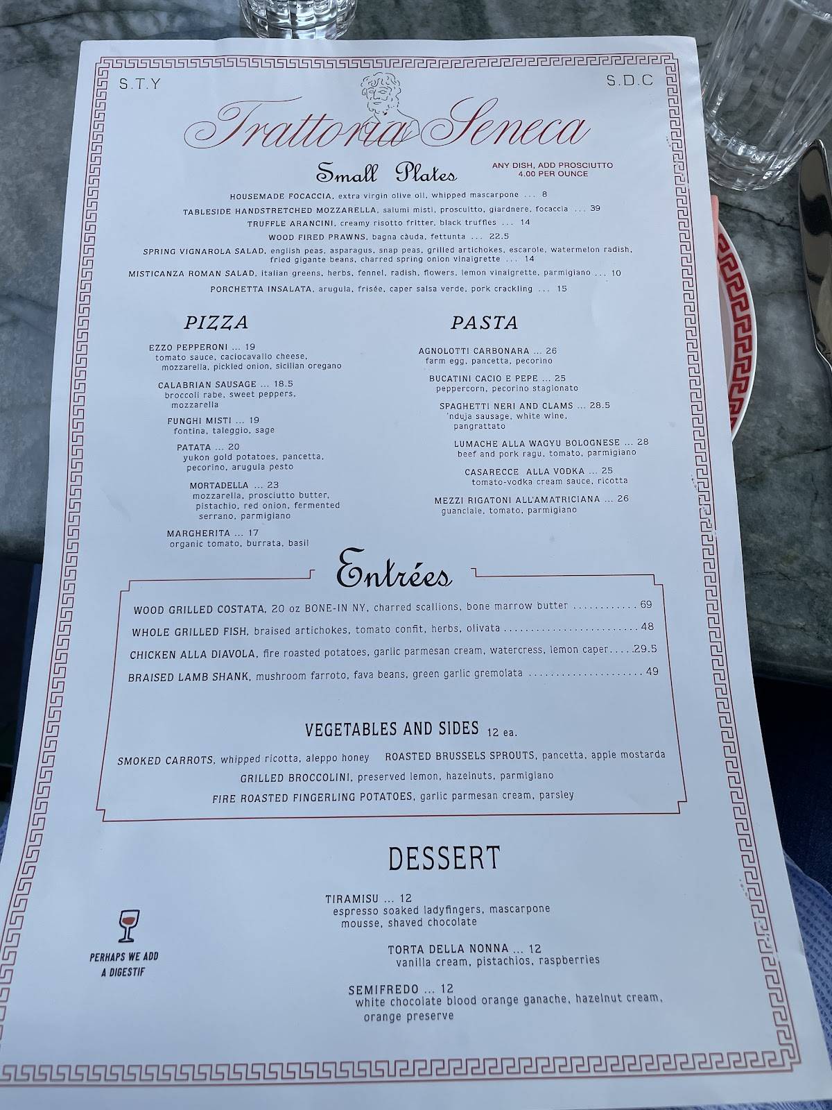 Carta del restaurante Seneca Trattoria, San Diego
