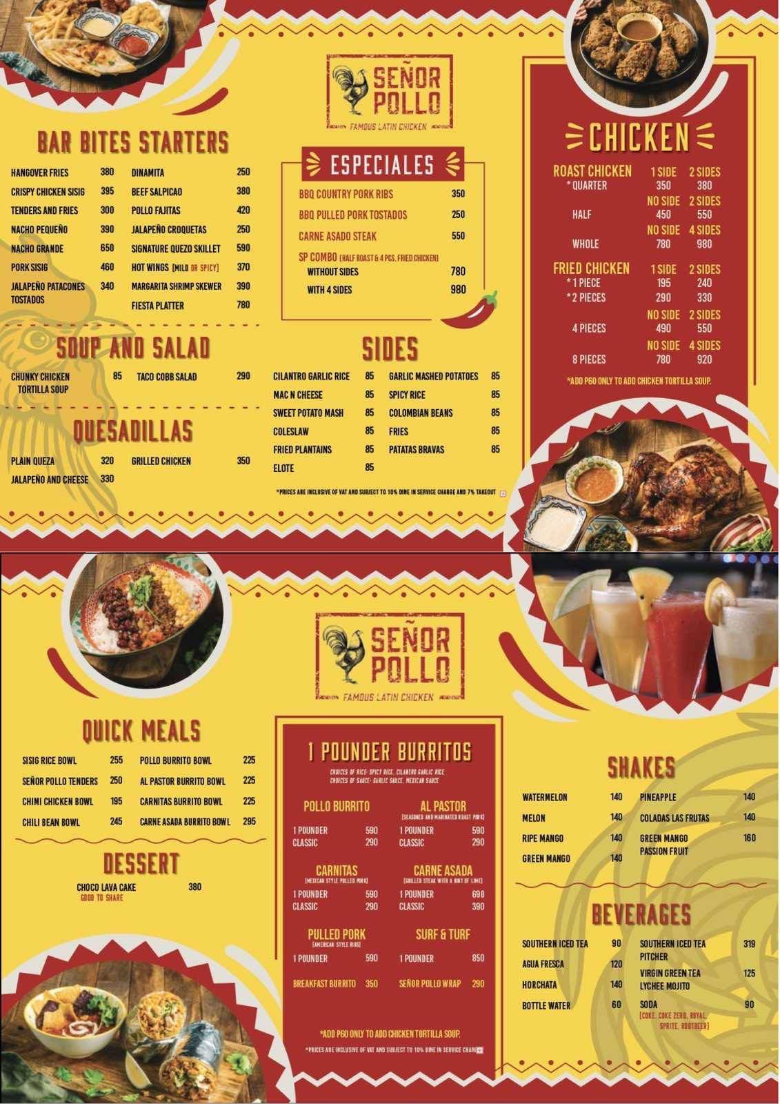 Menu at Señor Pollo restaurant, Iloilo City