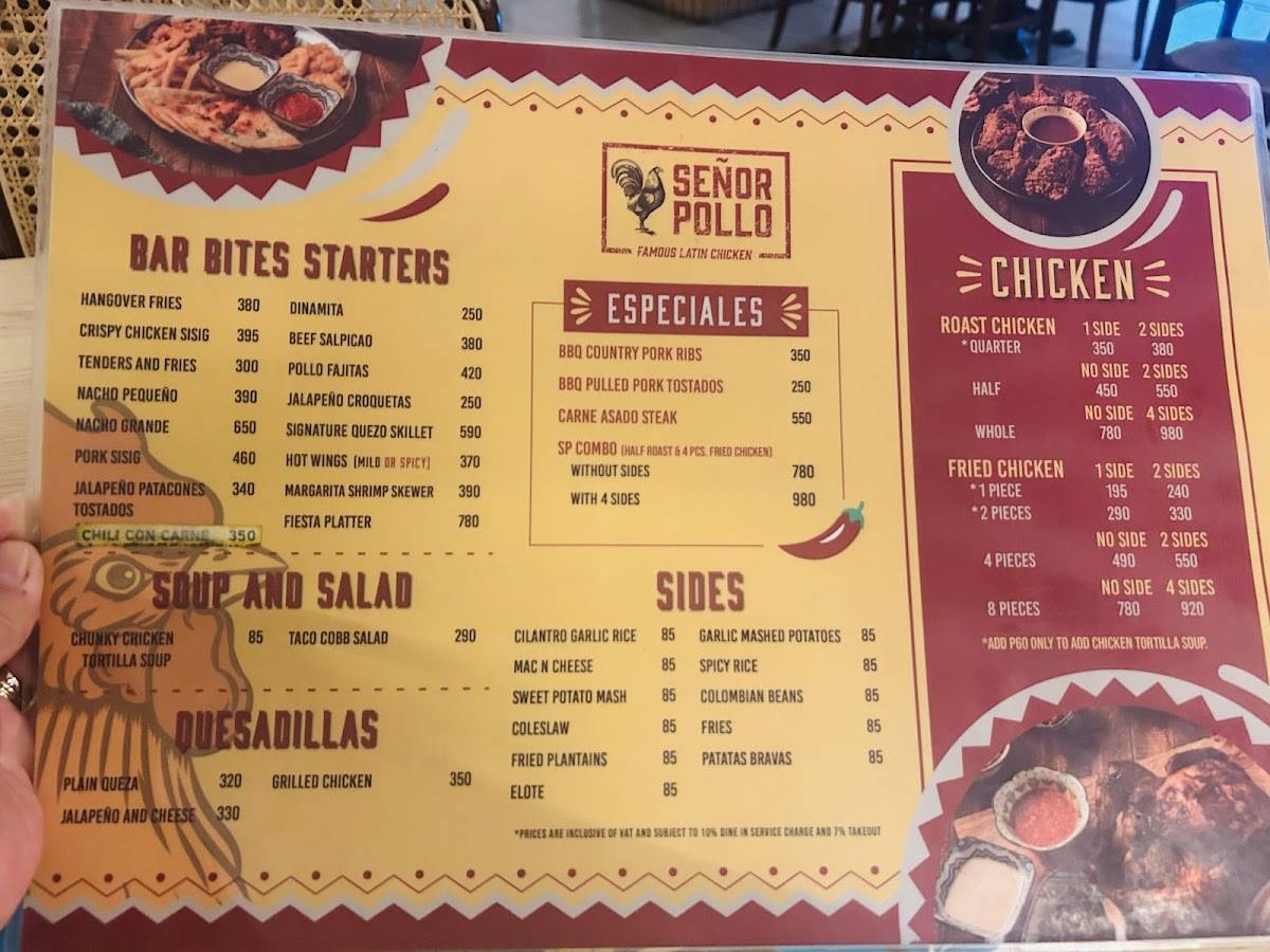 Menu at Señor Pollo restaurant, Iloilo City