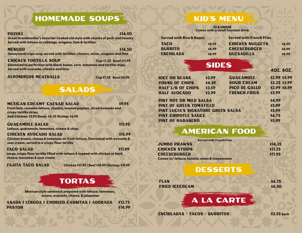 Menu at Señor Taco Mexican Grill restaurant, Wasilla, 860 Roberts St