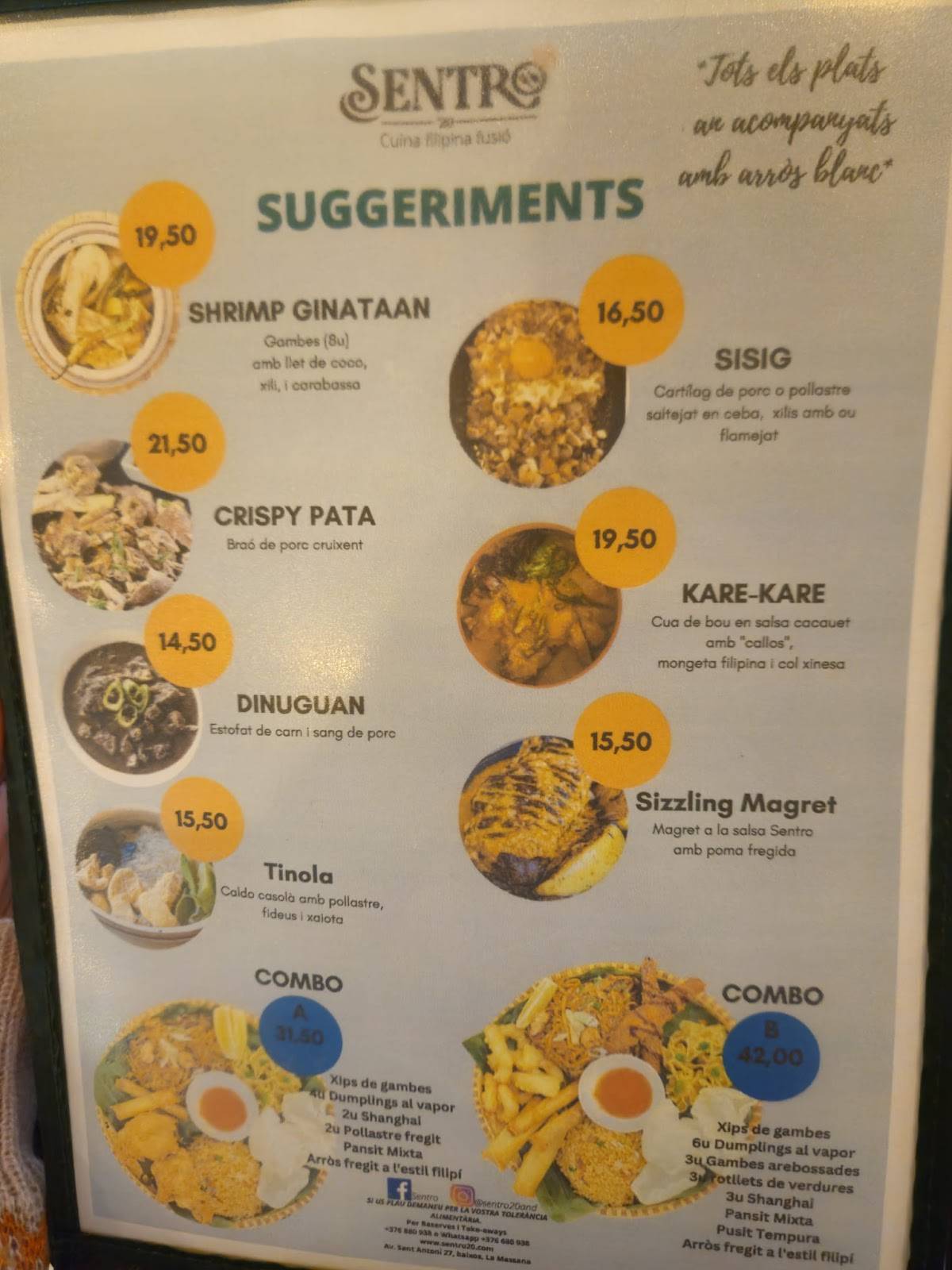 Carta del restaurante Sentro '20, La Massana