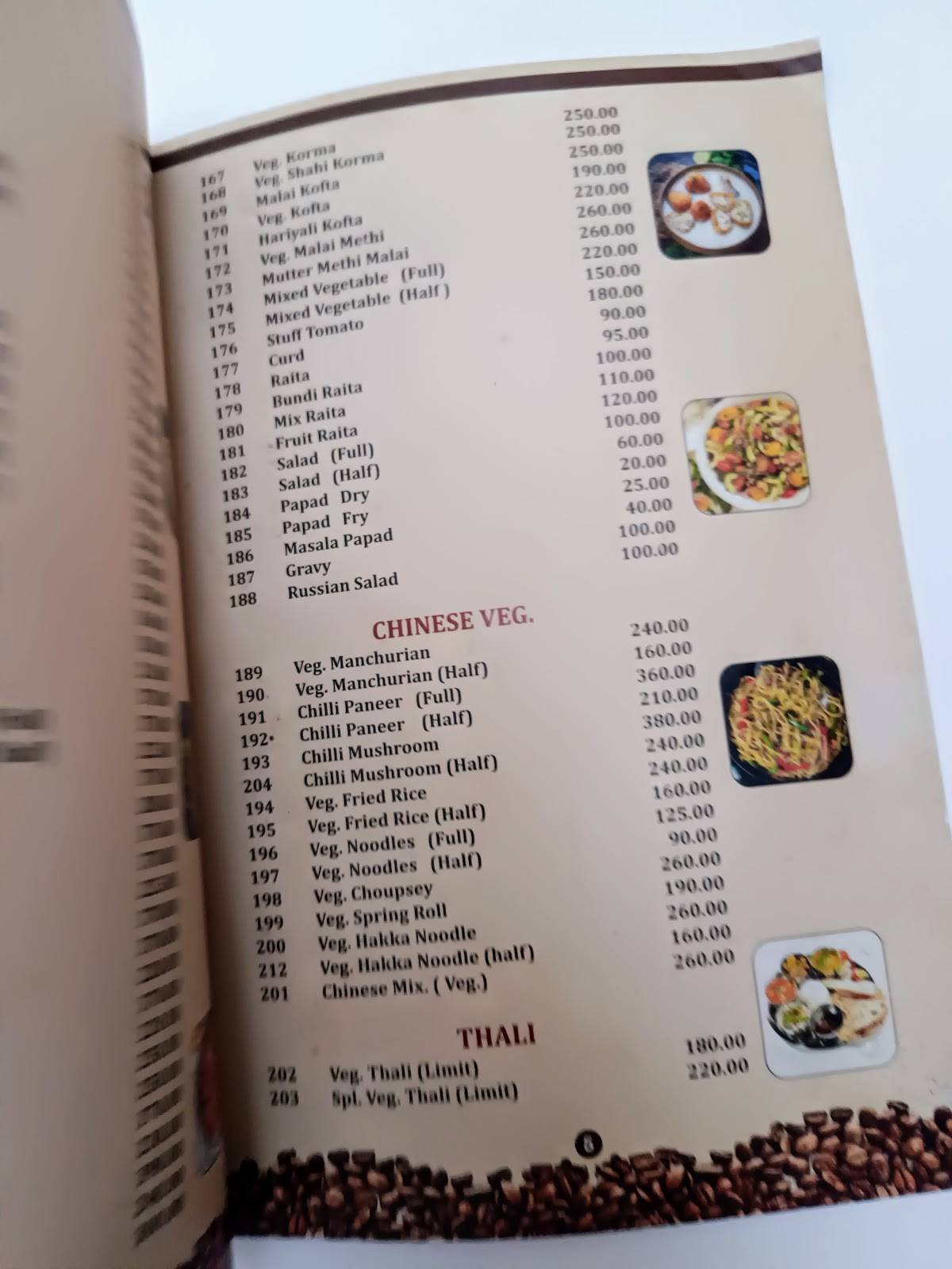 Menu at Indian Coffee House, Seoni