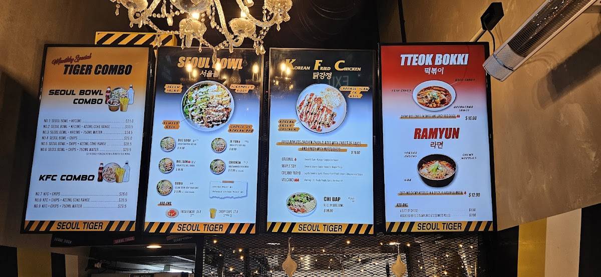 Menu at Seoul Tiger restaurant, Christchurch