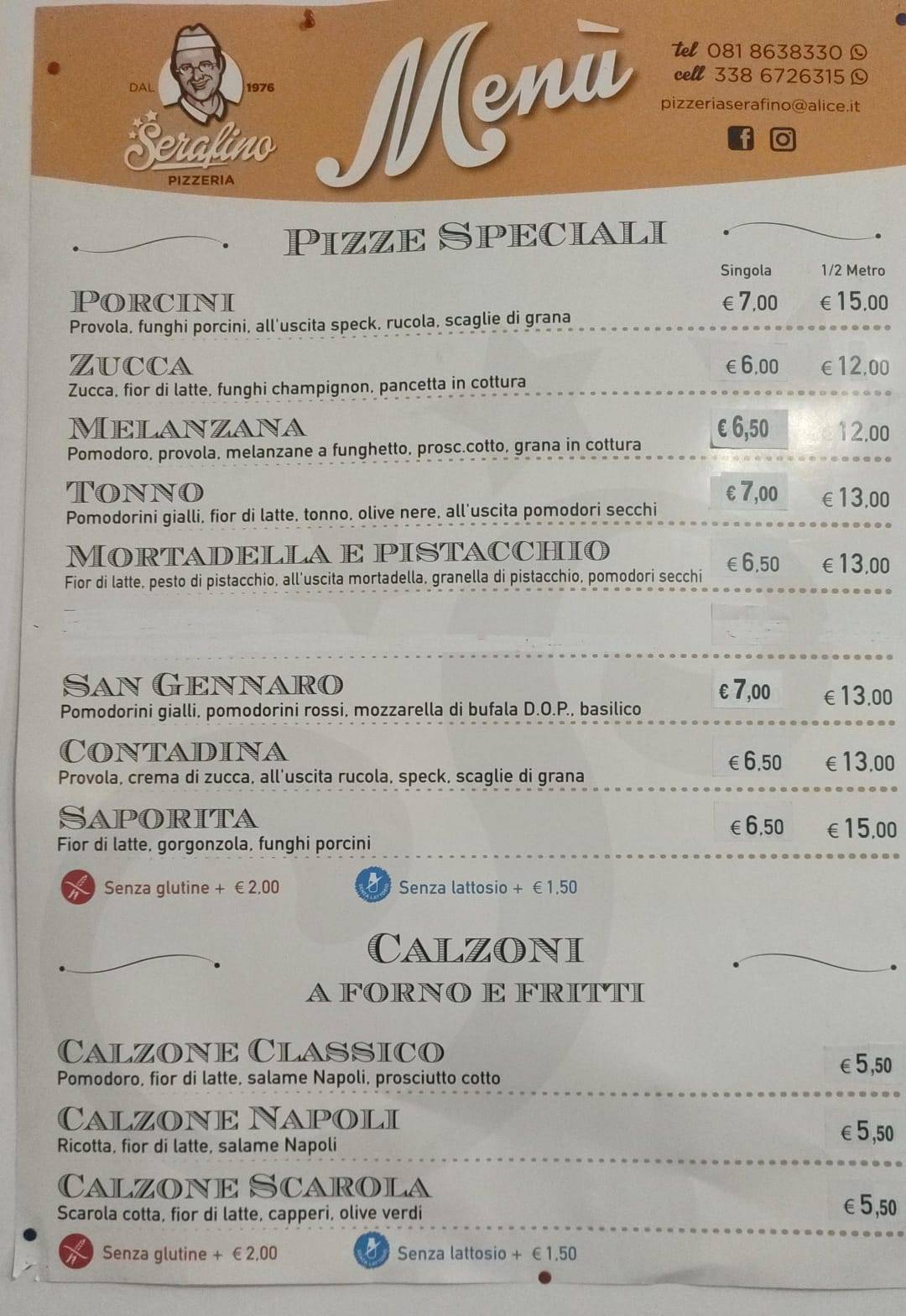 Menu da Serafino Pizzeria Birreria Cirillo Nicola, Scafati