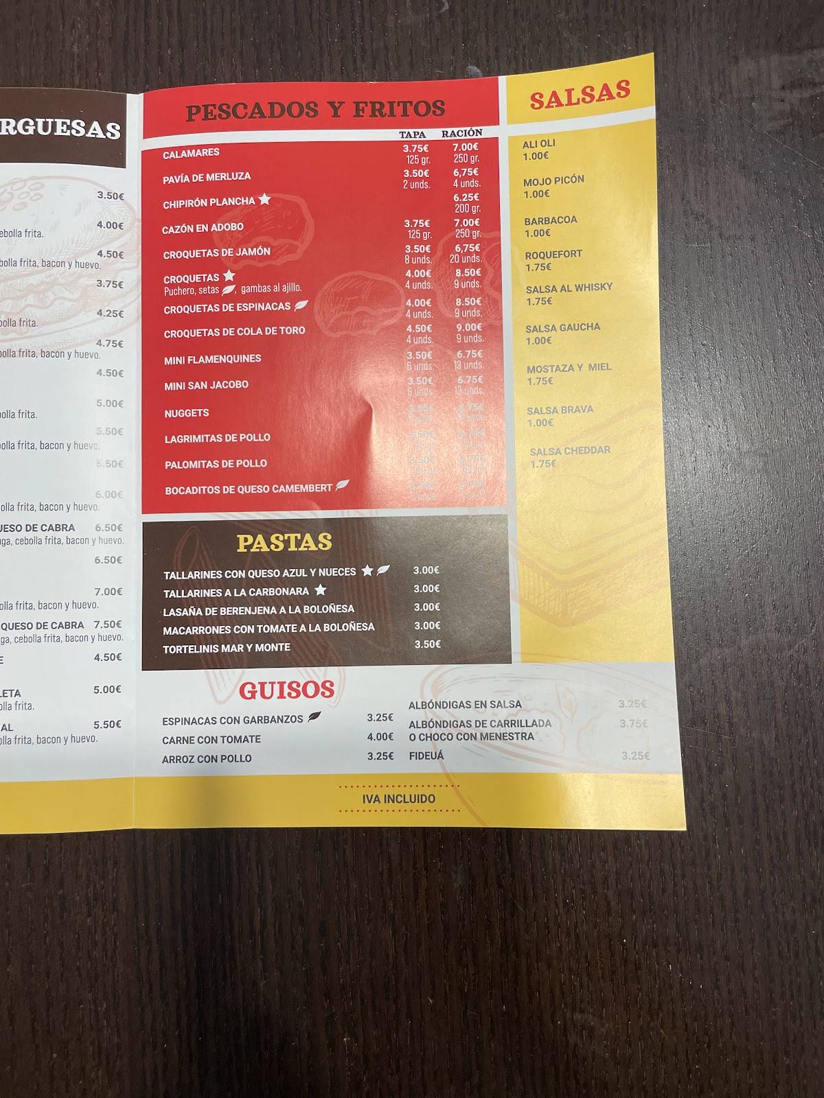 Carta de Restaurante Povea El rey del Serranito, Sevilla