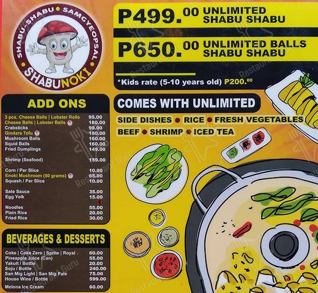 Menu at Shabunoki BF Homes restaurant, Parañaque
